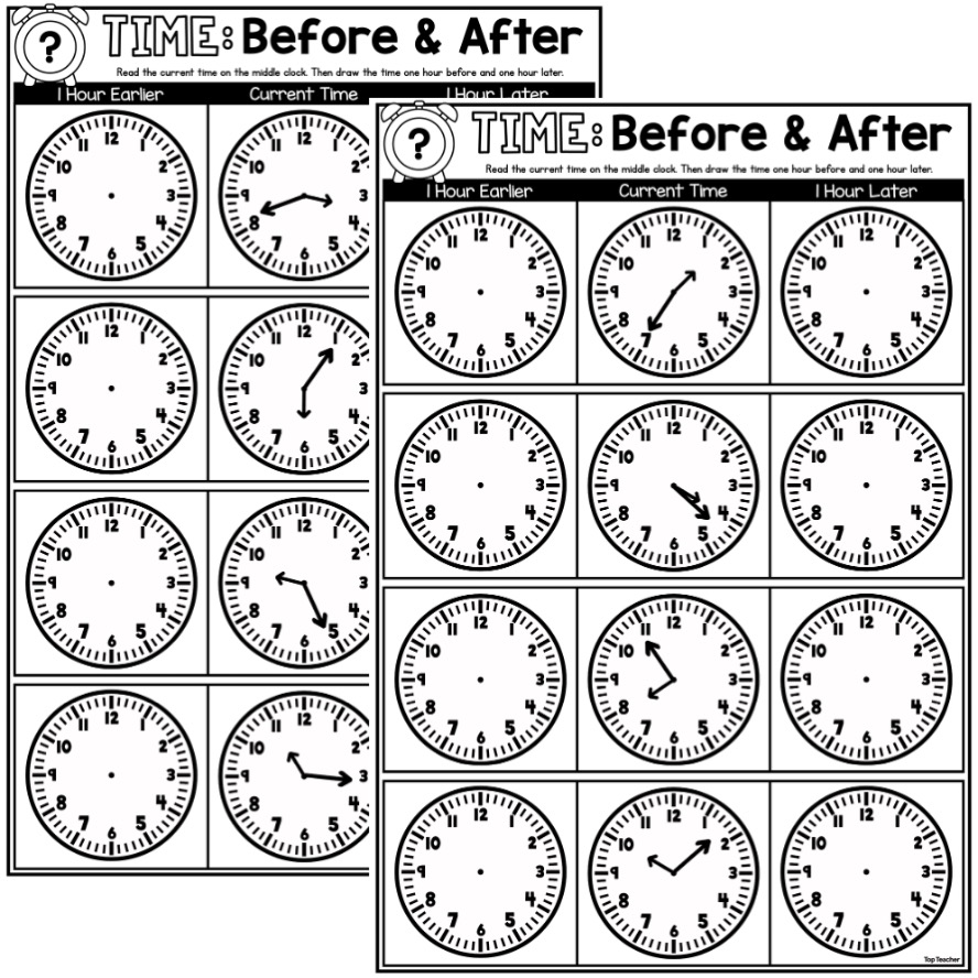 Time: Before & After To the Minute Worksheets - Top Teacher