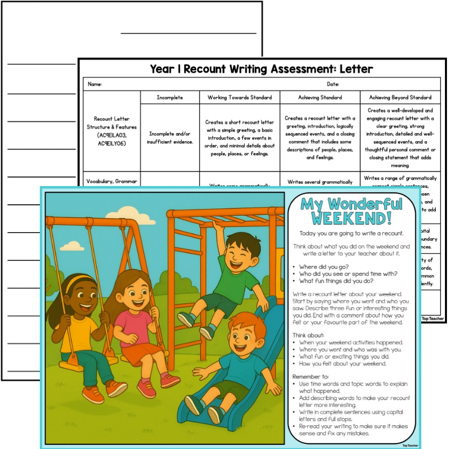 Year 1 Recount Writing Assessment: Letter - Top Teacher