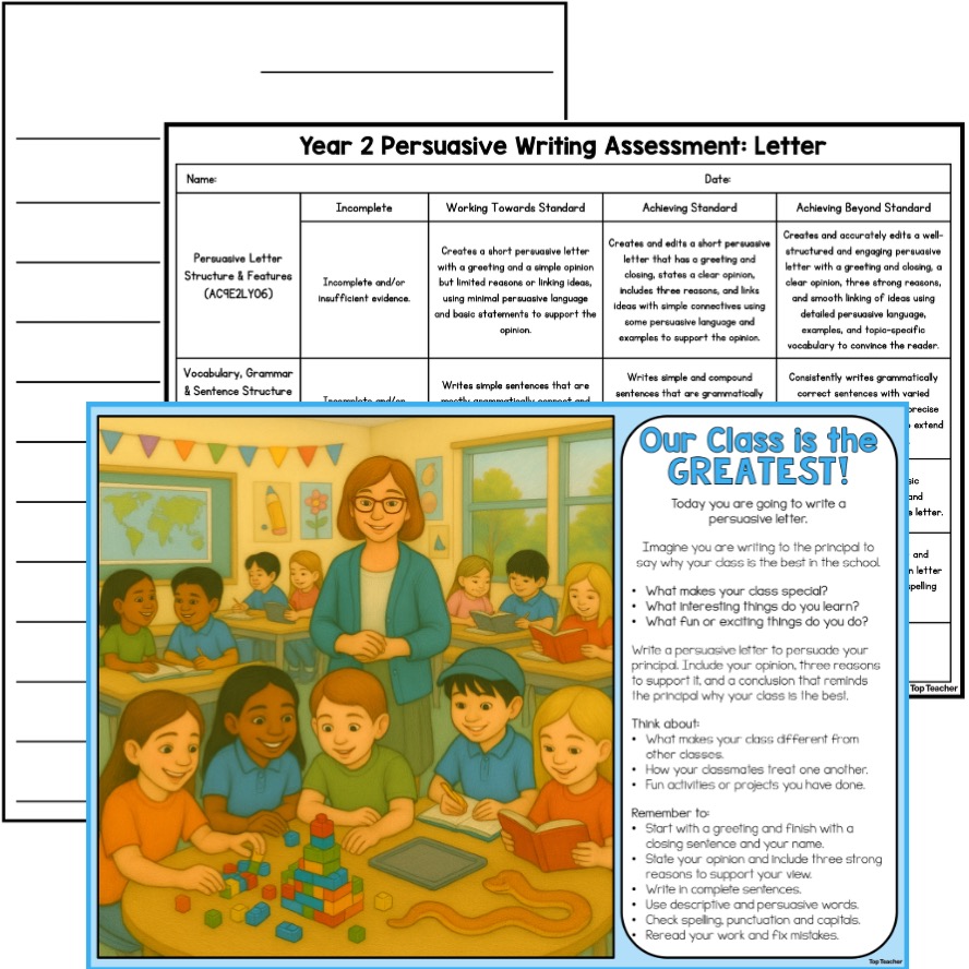 Year 2 Persuasive Writing Assessment: Letter - Top Teacher