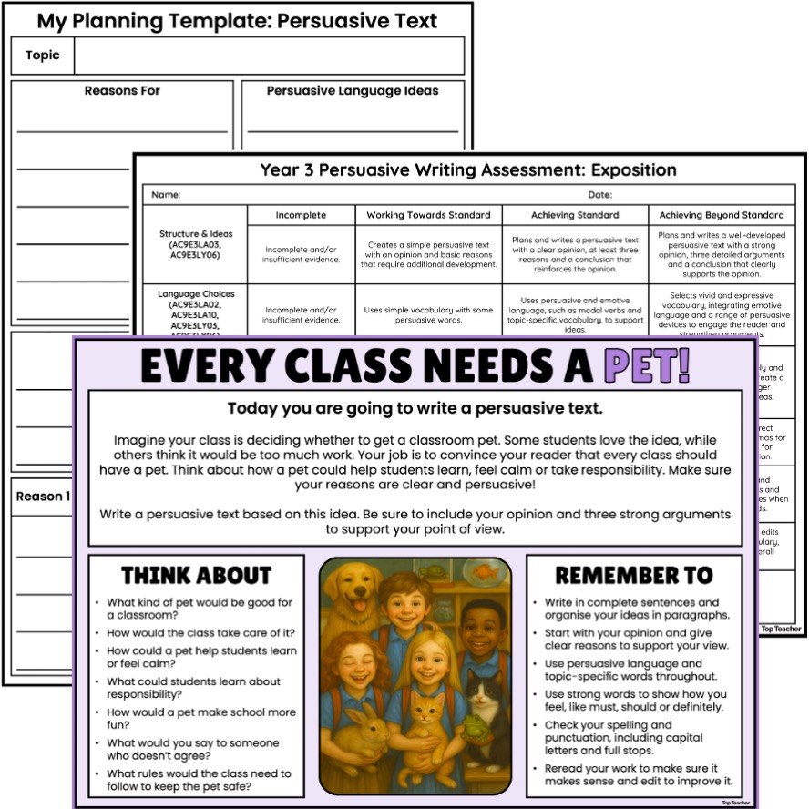 Year 3 Persuasive Writing Assessment: Exposition - Top Teacher