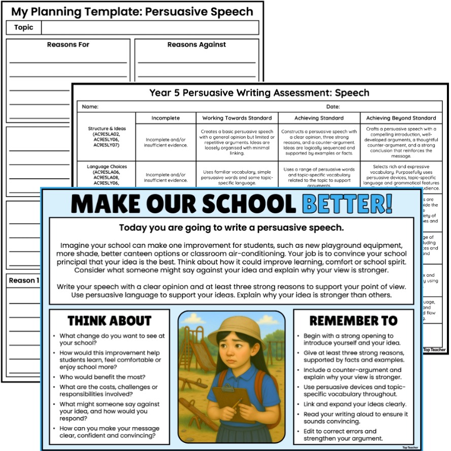 Year 5 Persuasive Writing Assessment: Speech - Top Teacher