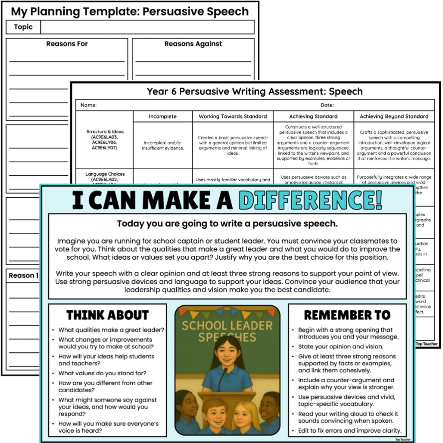 Year 6 Persuasive Writing Assessment: Speech - Top Teacher