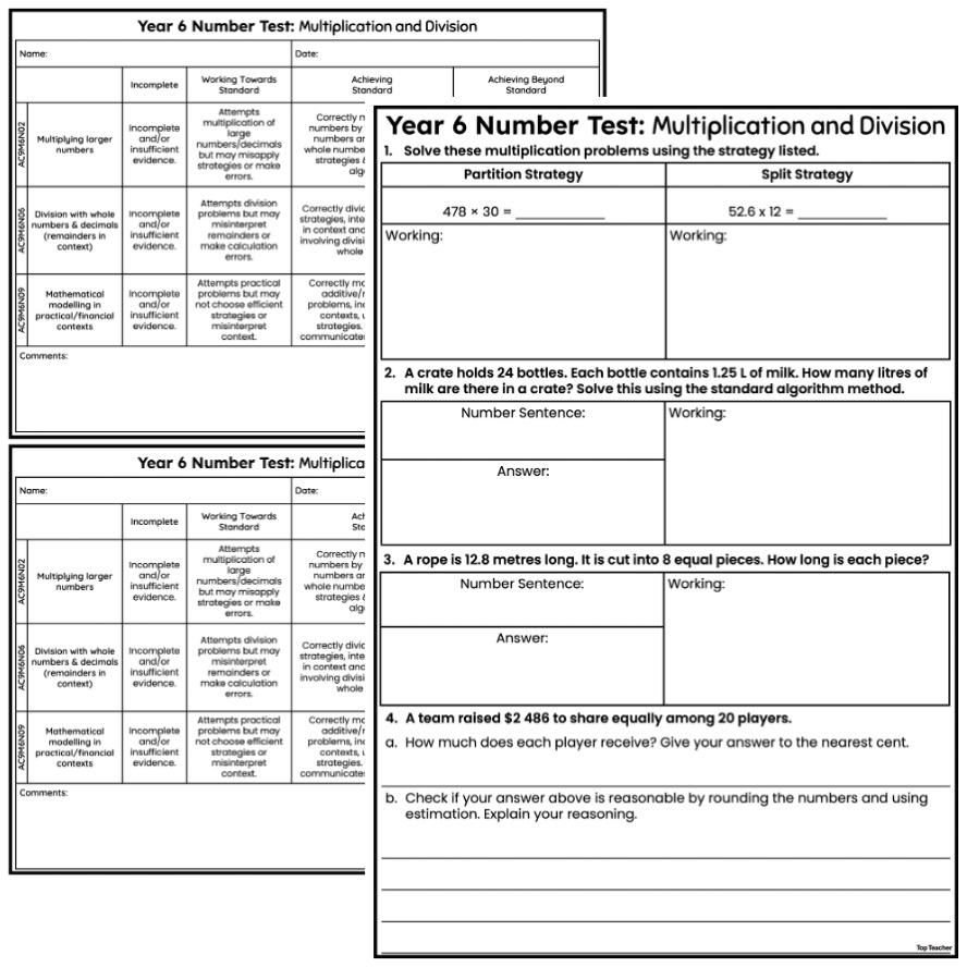 Year 6 Multiplication and Division Assessment - Top Teacher