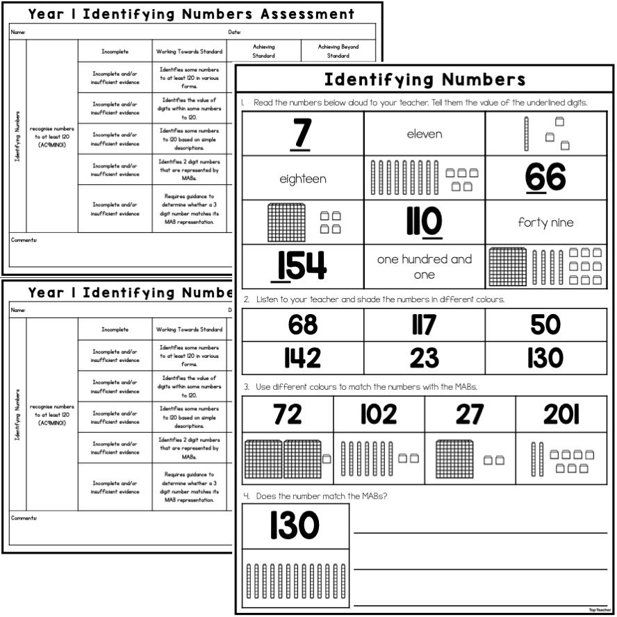 Year 1 Identifying Numbers Assessment - Top Teacher