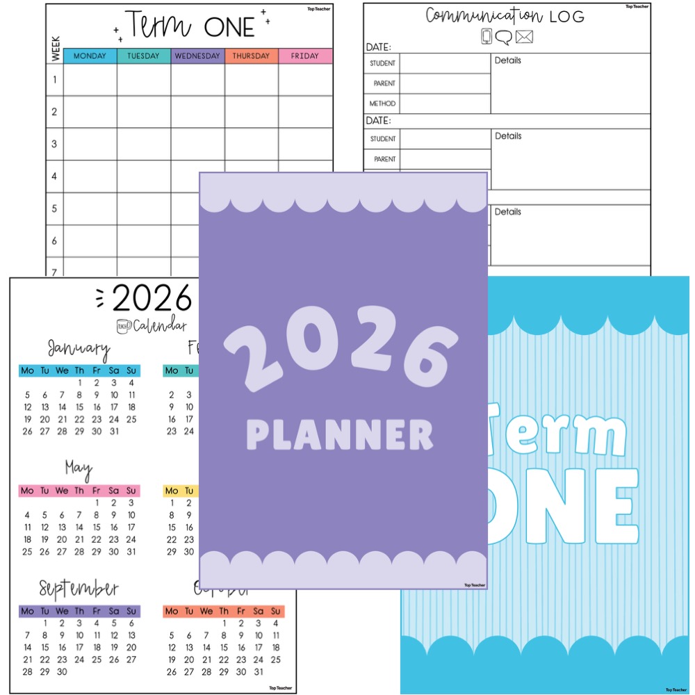 2026 Weekly Teacher Planner Pastel - Top Teacher
