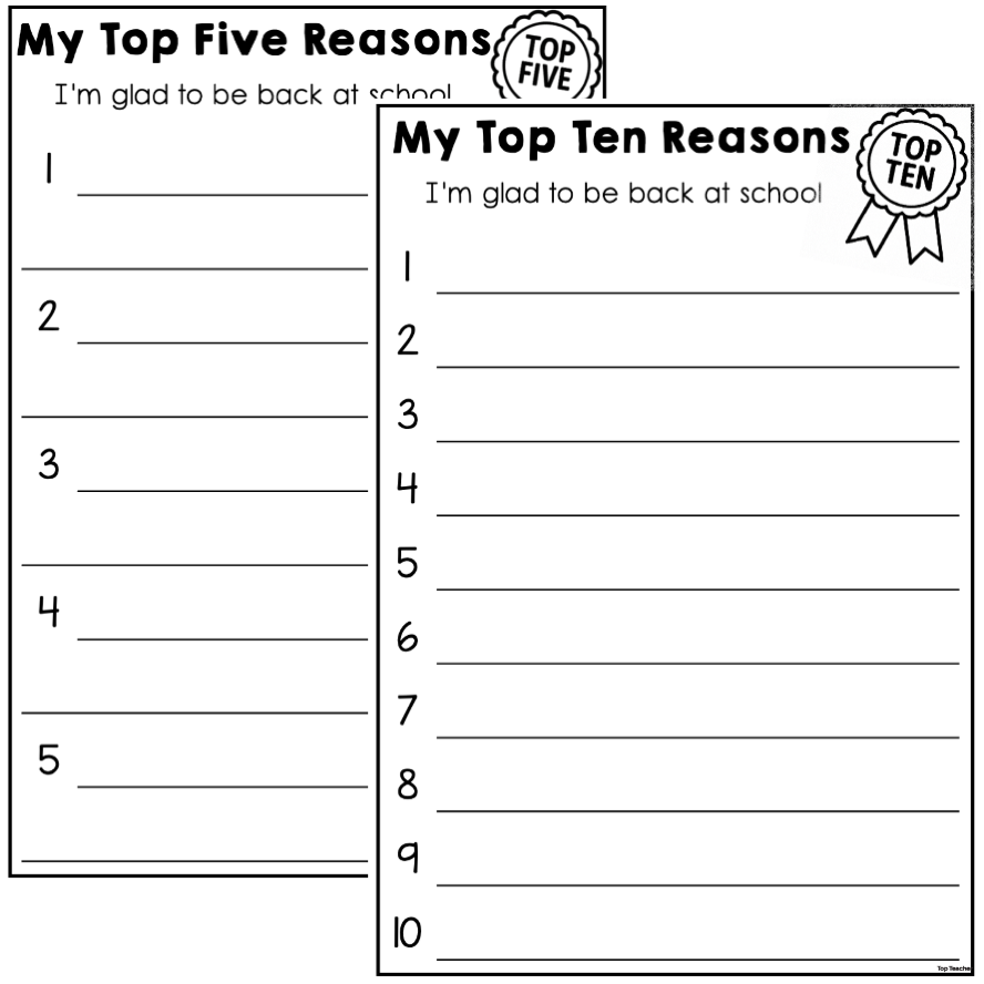 Top Ten Reasons: Back to School Worksheets - Top Teacher