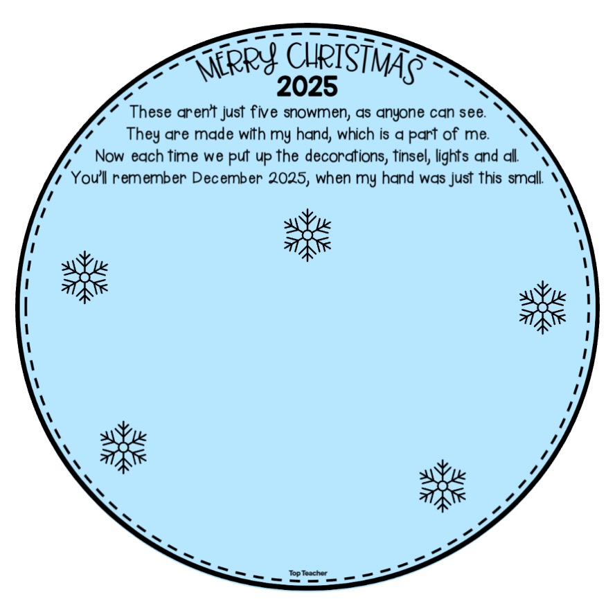Handprint Snowman 2025 - Top Teacher
