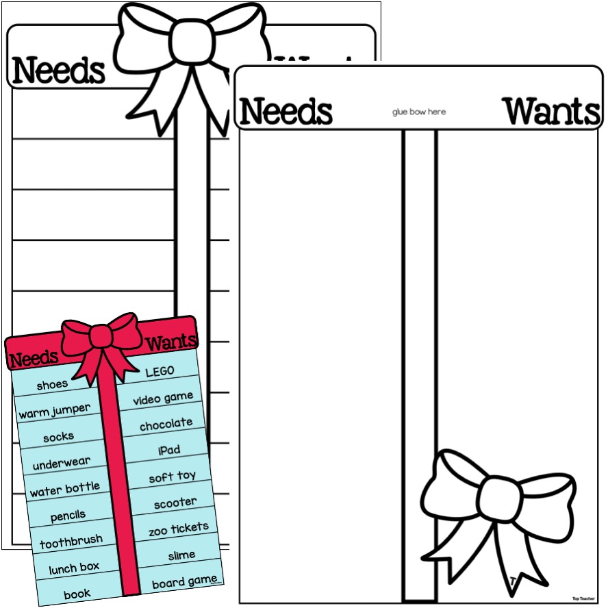 Needs & Wants Christmas Writing Templates - Top Teacher