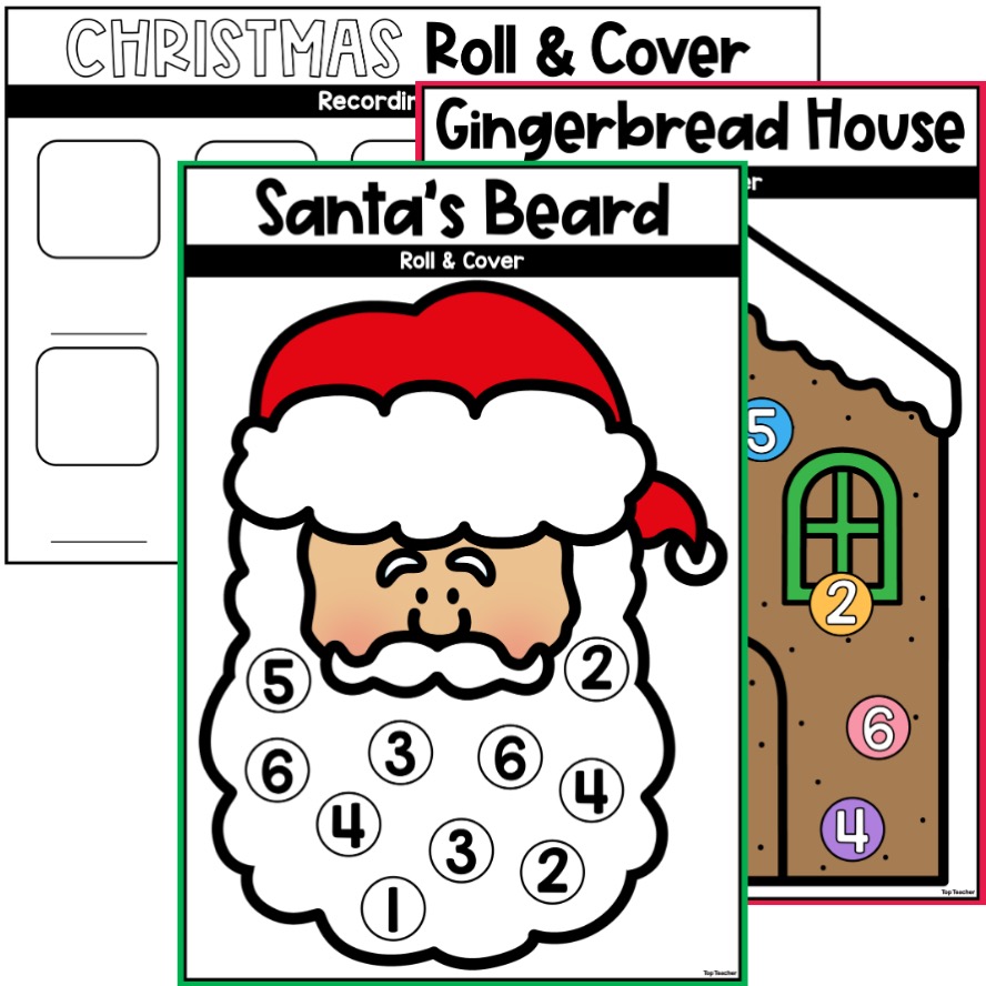Christmas Roll & Cover Game: Numbers 1-6 - Top Teacher