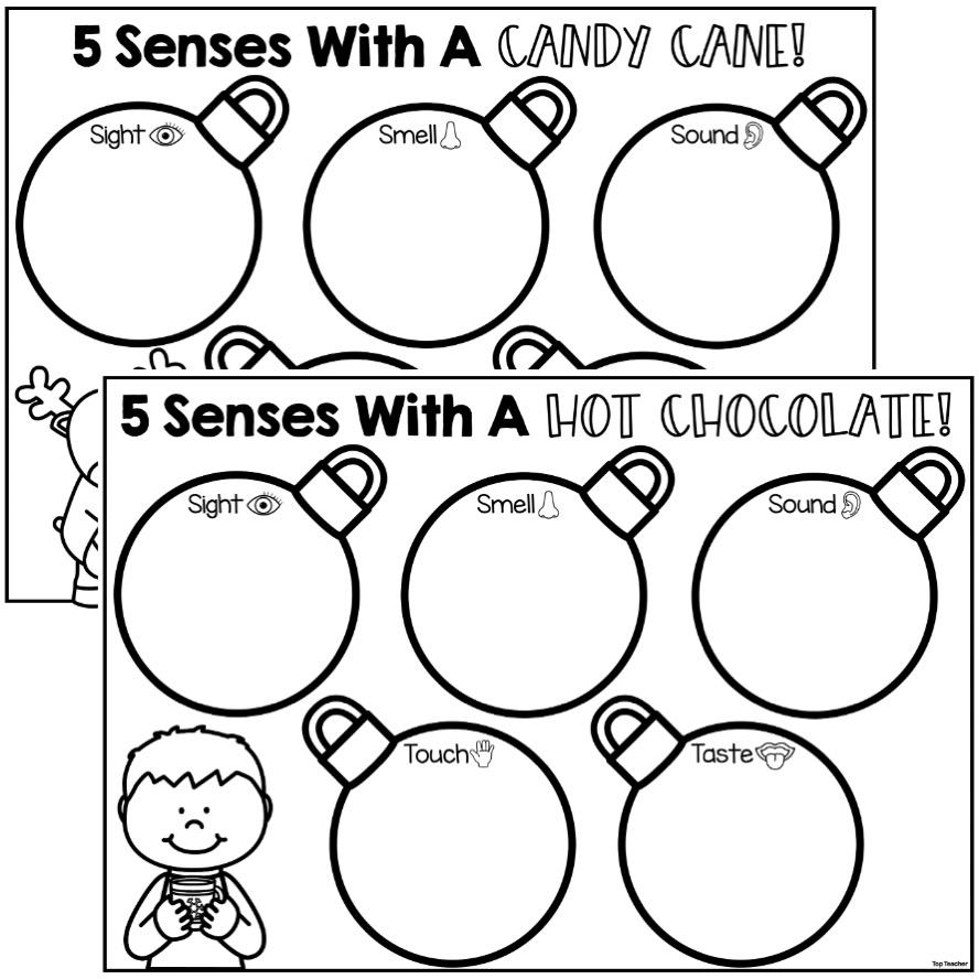 Christmas Five Senses Baubles Worksheets - Top Teacher