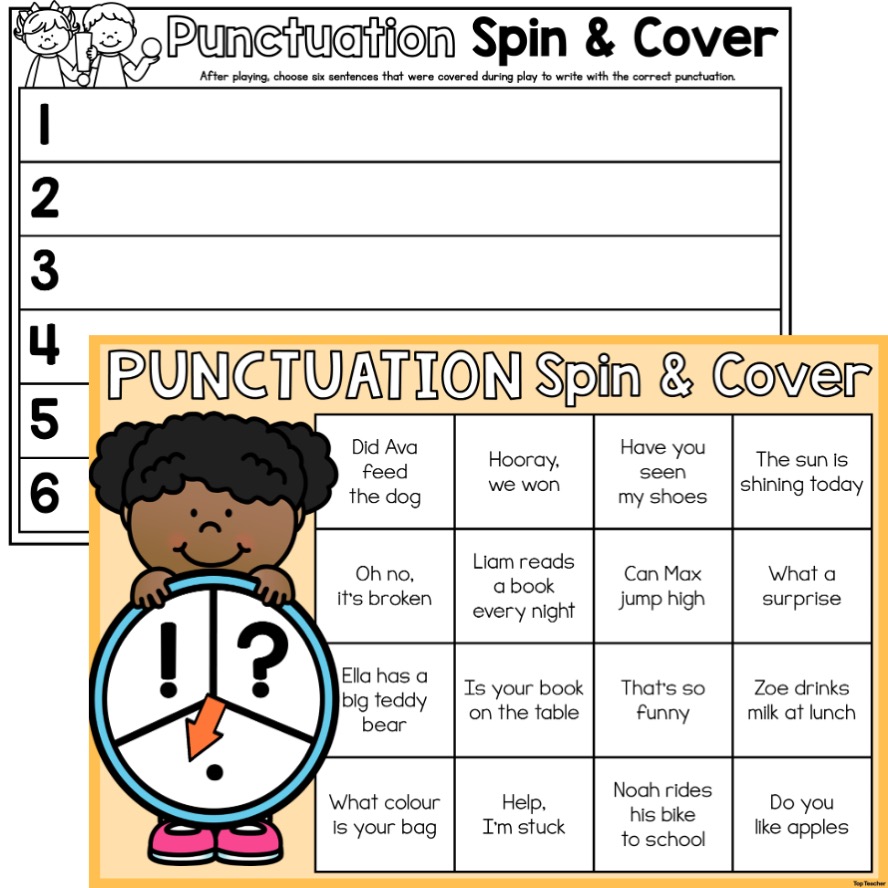 Punctuation Spin & Cover Game - Top Teacher