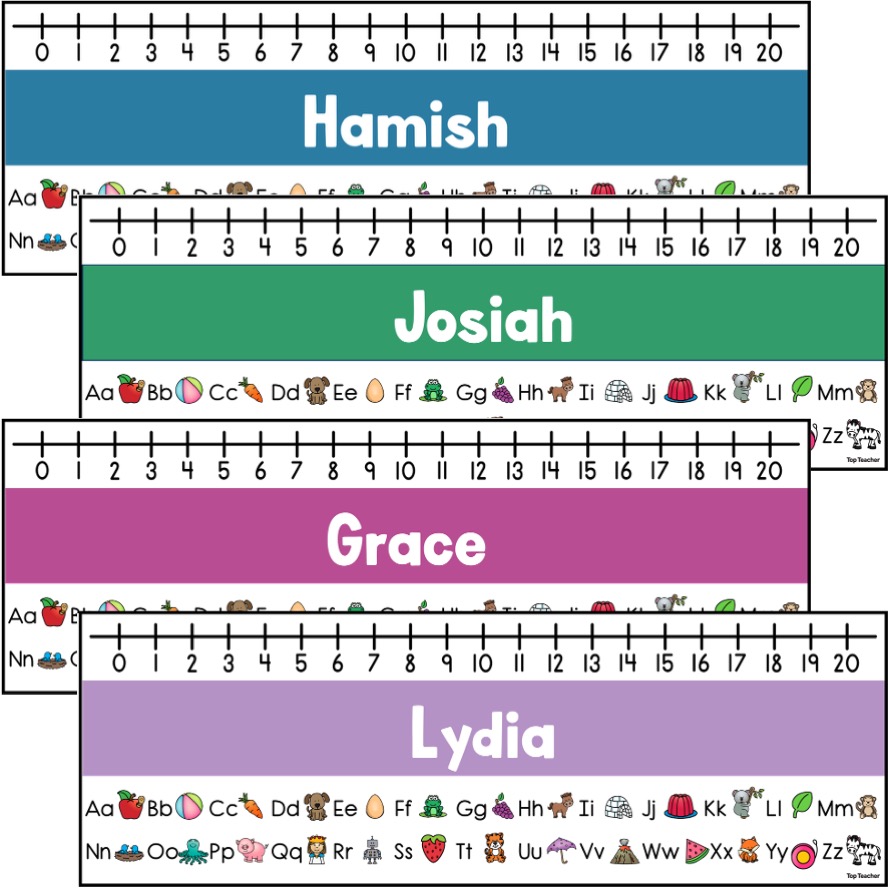 Alphabet Desk Mats Pictures & Number Line Pastel - Top Teacher