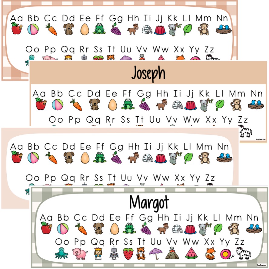 Alphabet Desk Mats Pictures Boho Farm - Top Teacher