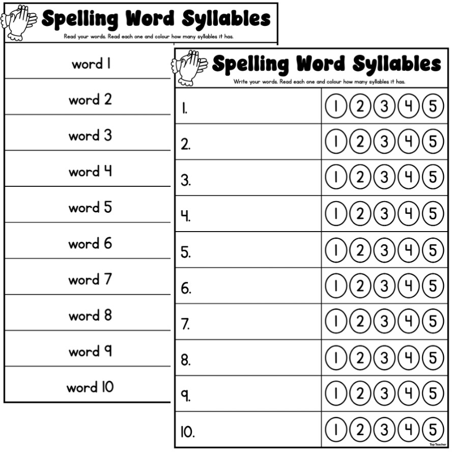 Spelling Word Syllables Templates - Top Teacher