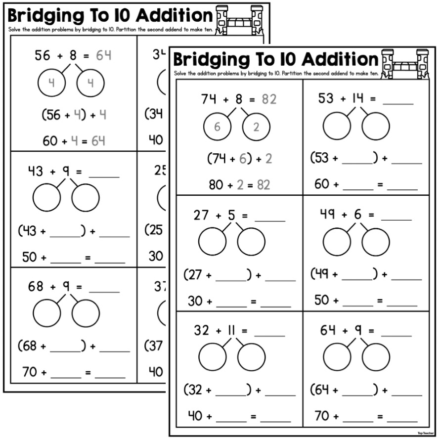Addition Worksheets: Bridging To 10 - Top Teacher