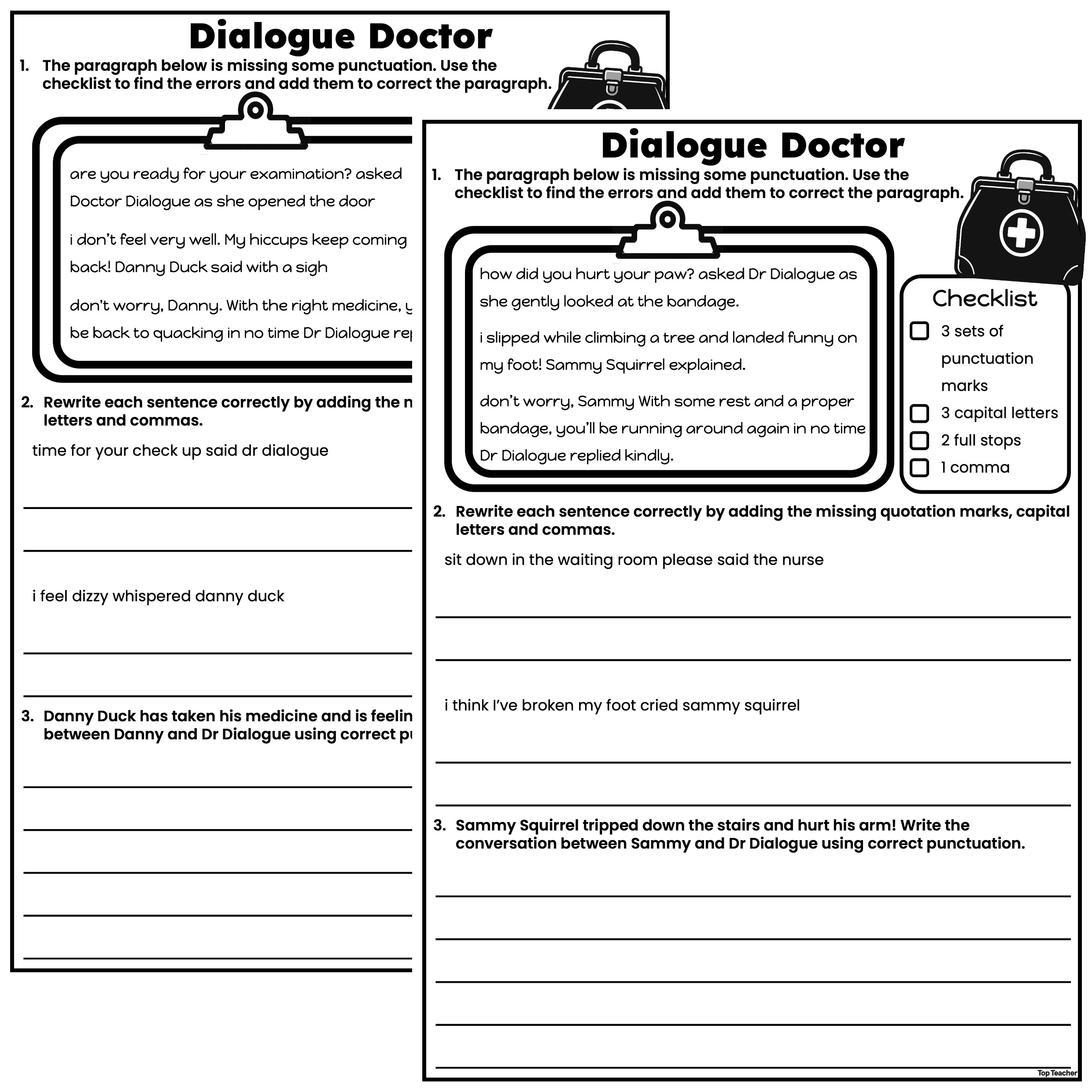 Dialogue Doctor Punctuation Worksheets - Top Teacher
