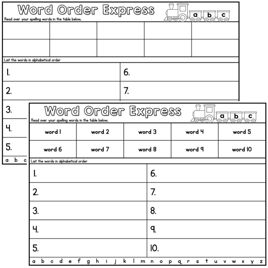 Word Order Express Spelling Template - Top Teacher
