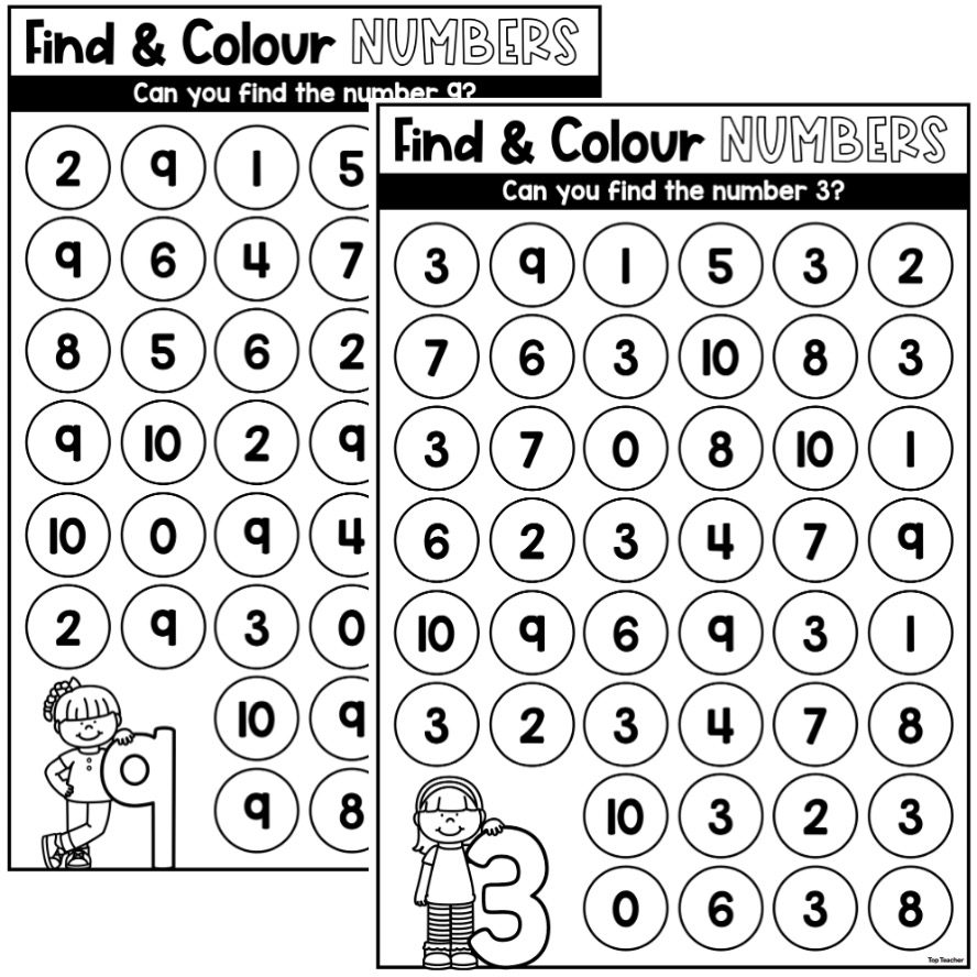 Find & Colour Numbers 0-10 Worksheet - Top Teacher