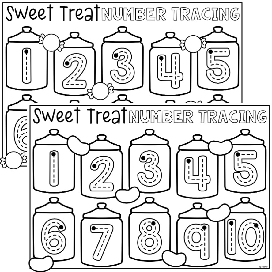 Numbers to 10: Sweet Treat Tracing Worksheets - Top Teacher