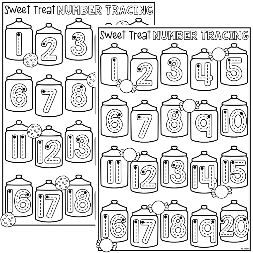 Numbers to 20: Sweet Treat Tracing Worksheets - Top Teacher