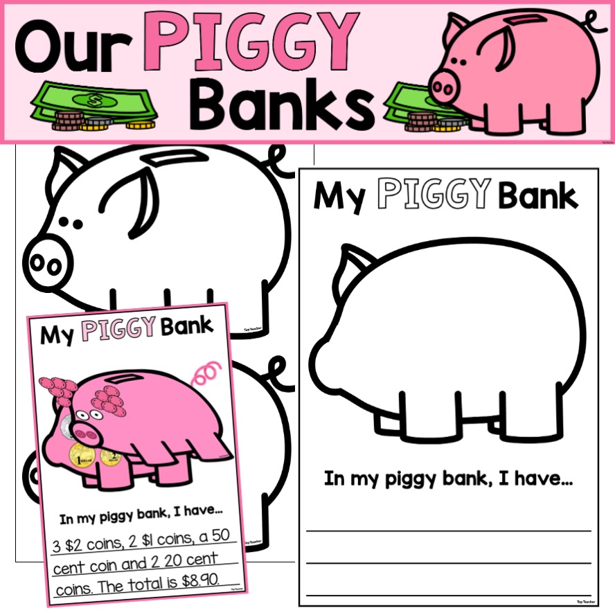 Money Addition Piggy Bank Craft - Top Teacher
