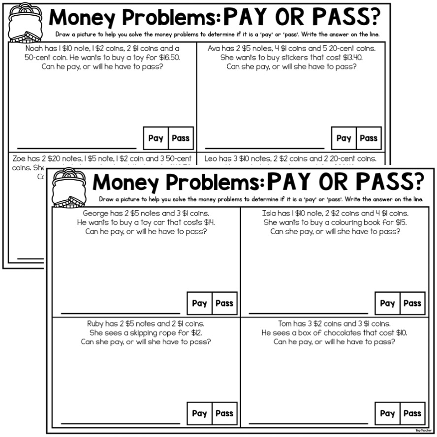 Money Problems: Pay or Pass? Worksheet - Top Teacher