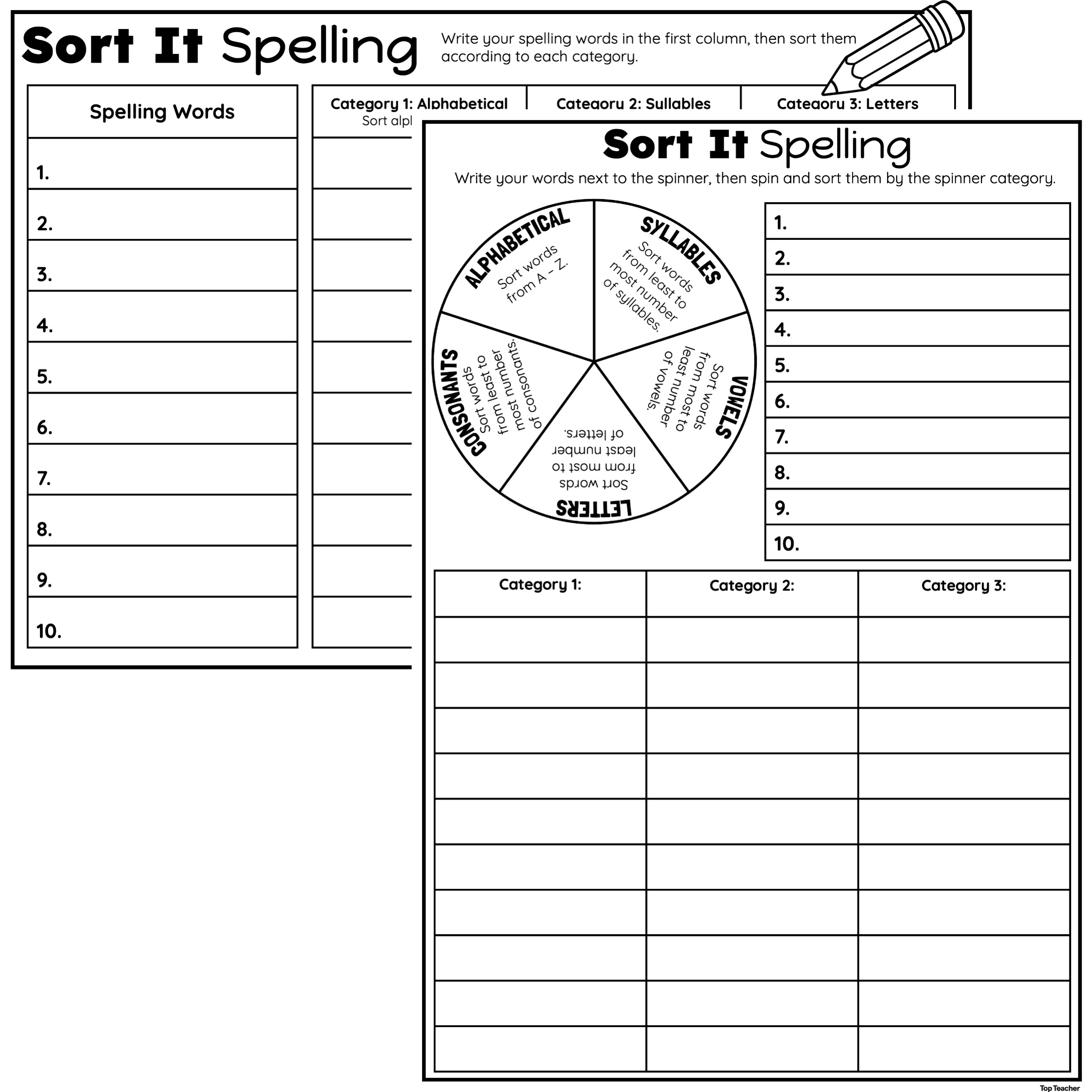 Sort It Spelling Template - Top Teacher