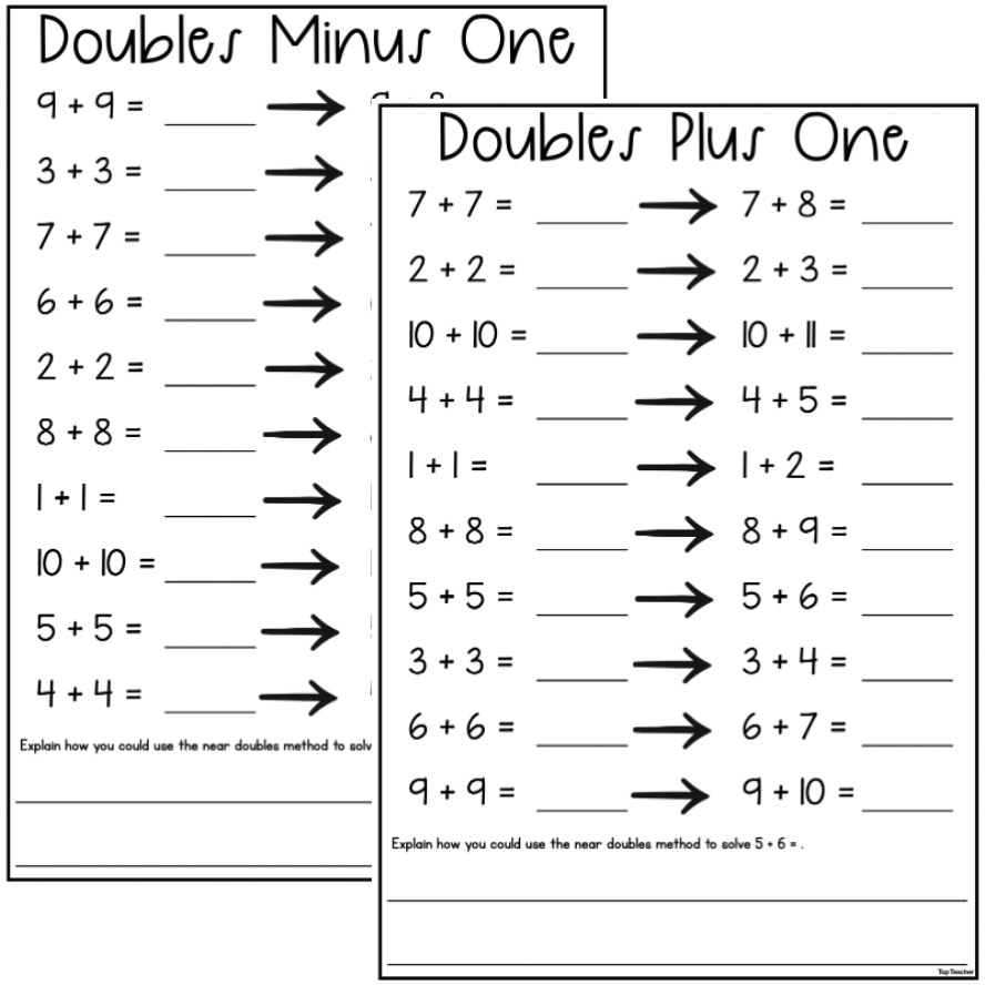 Addition Worksheets: Near Doubles - Top Teacher