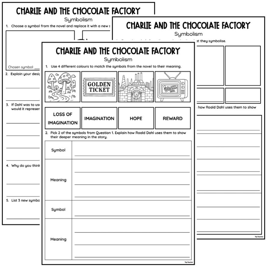 Charlie and the Chocolate Factory Symbolism Worksheets - Top Teacher