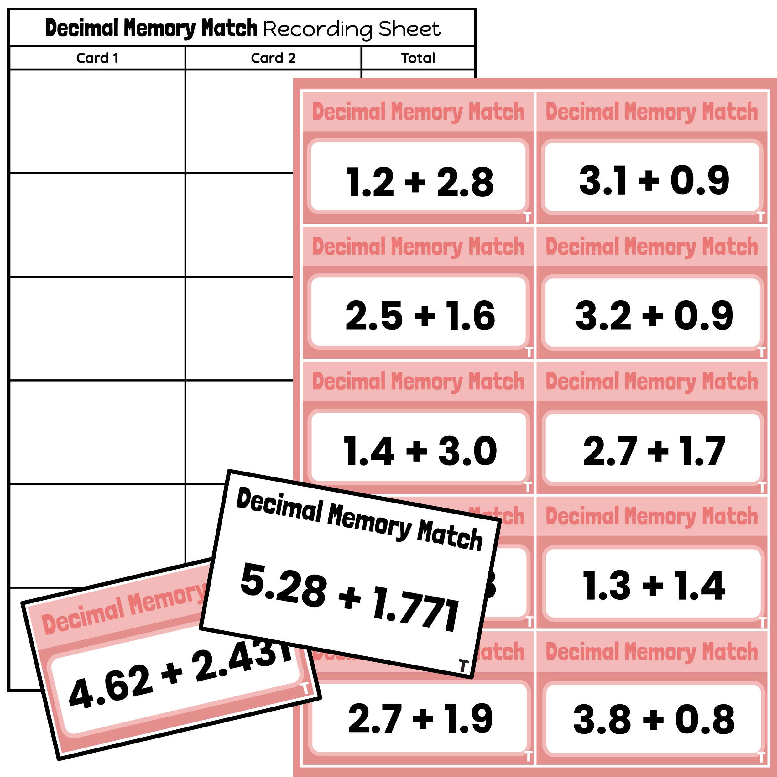 Decimal Memory Match Activity - Top Teacher