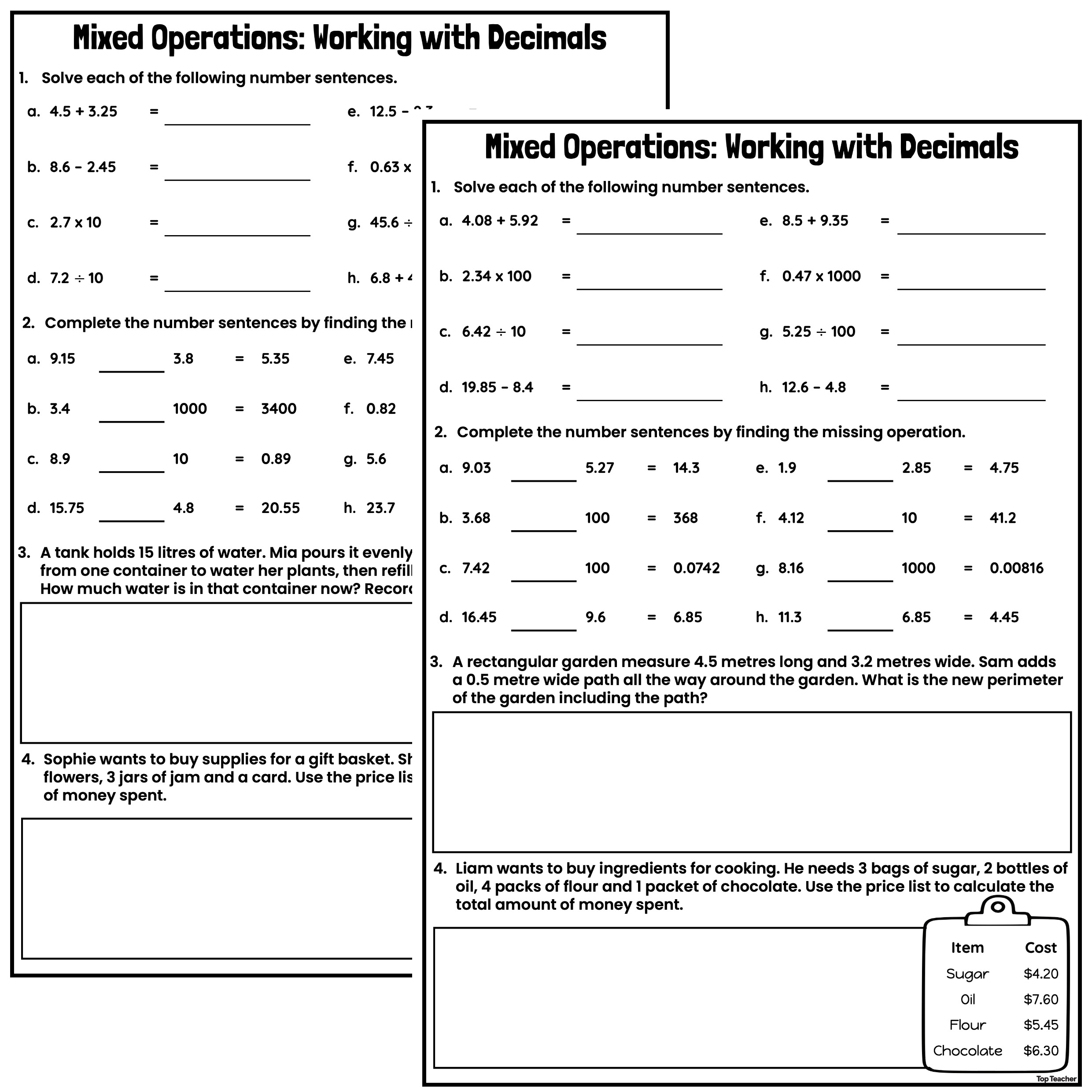 Working with Decimals: Mixed Operations Worksheets - Top Teacher