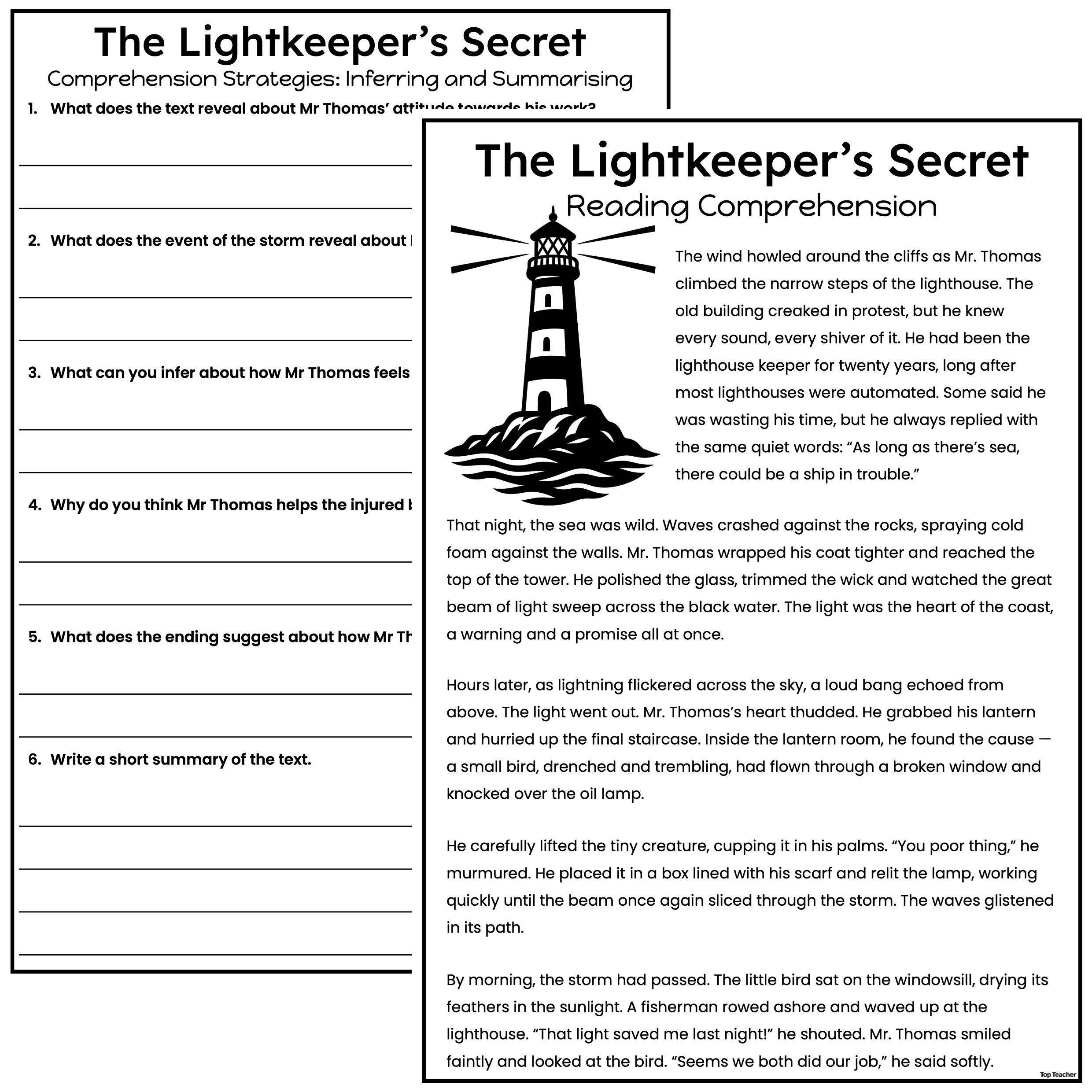 Inferring and Summarising Comprehension Worksheets - Top Teacher