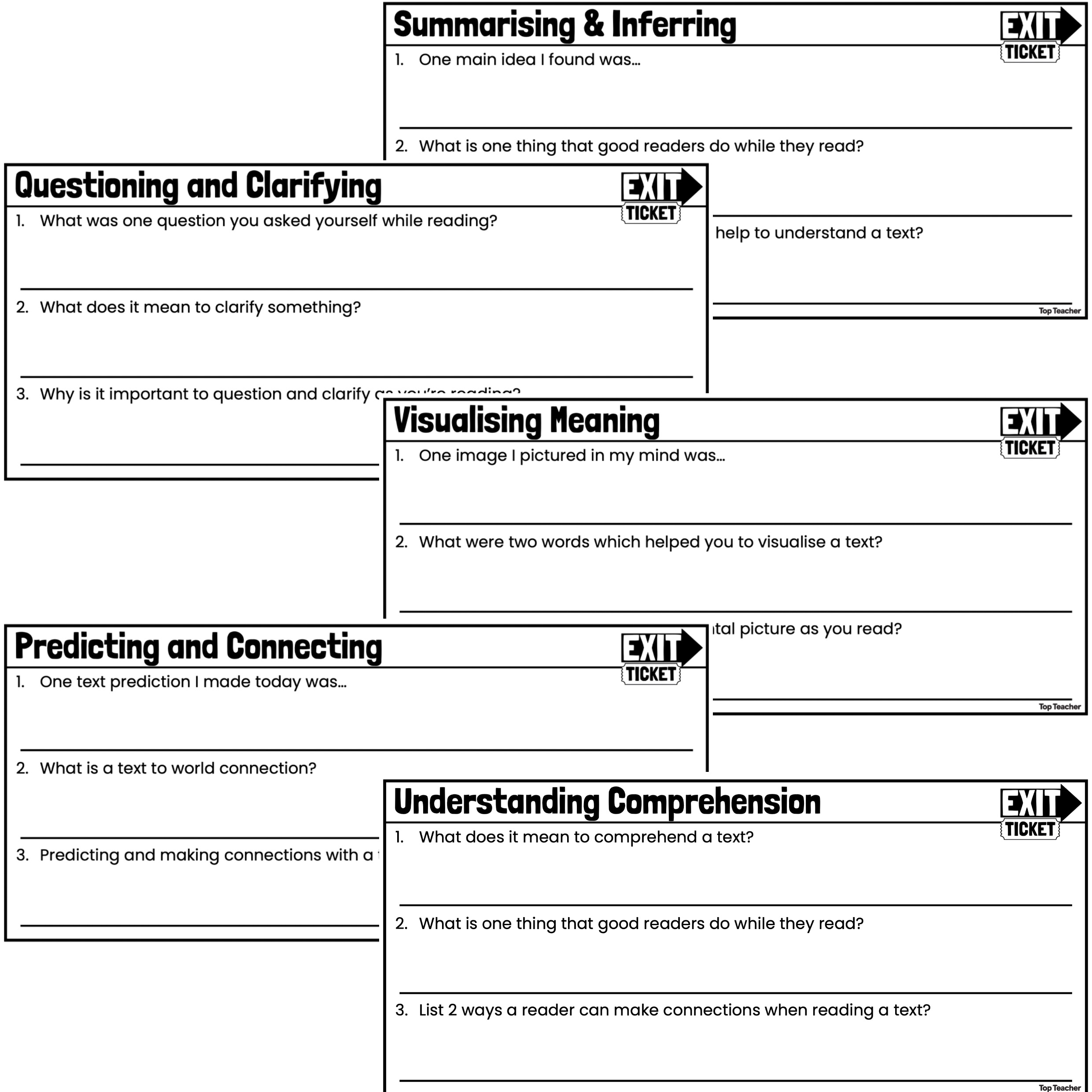 Comprehension Strategies Exit Ticket Package - Top Teacher