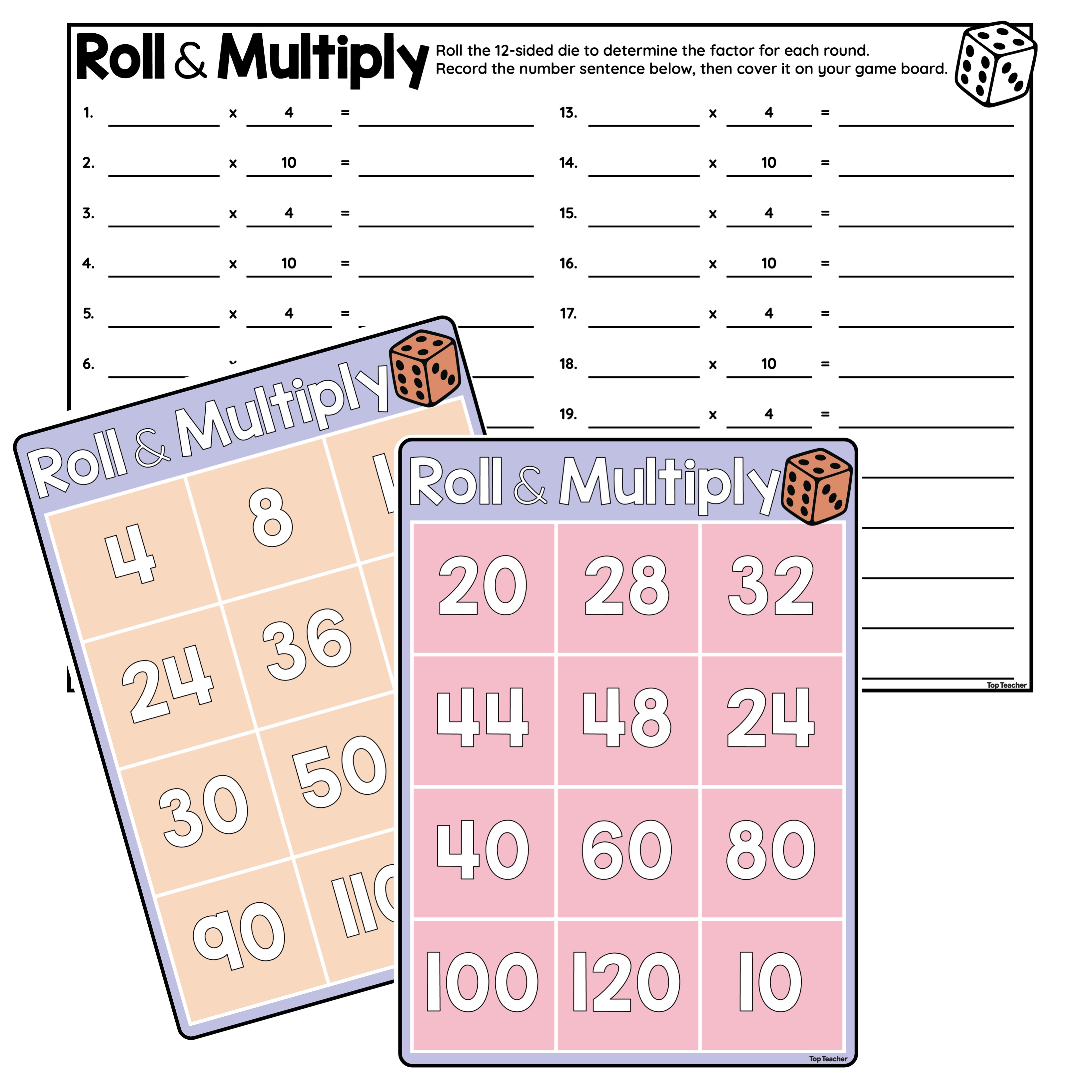 Roll and Multiply Game - Top Teacher