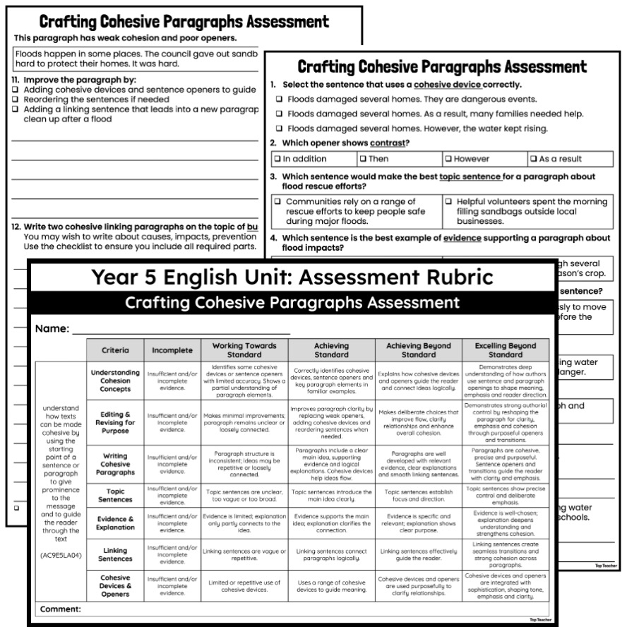 Crafting Cohesive Paragraphs Assessment - Top Teacher
