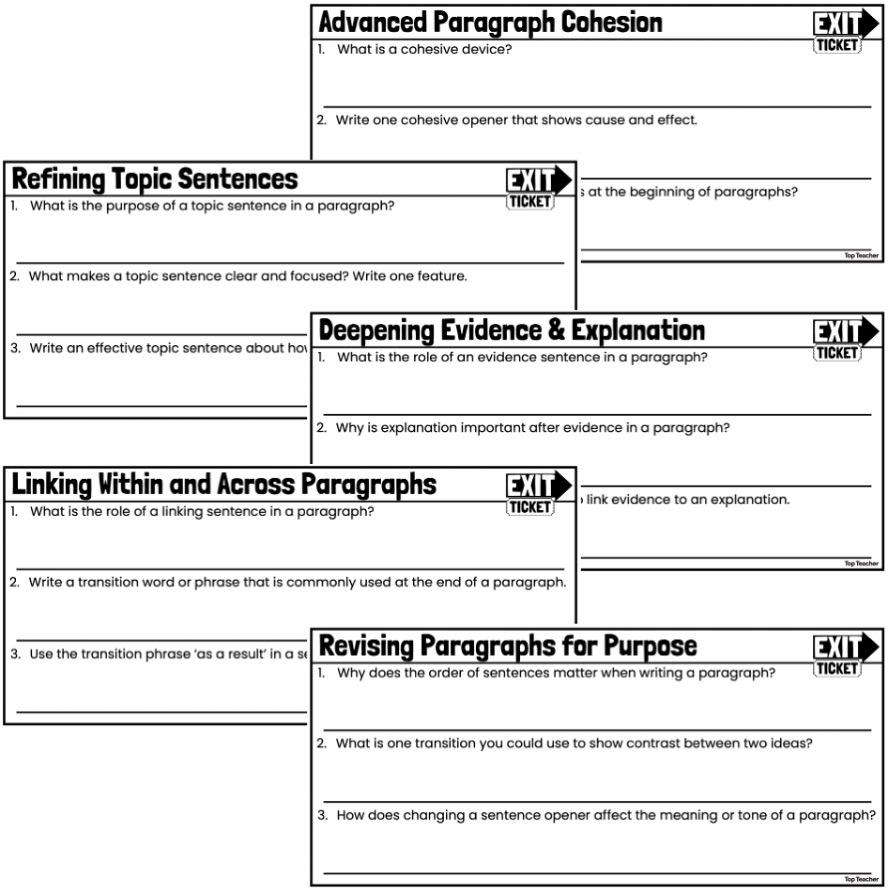 Crafting Cohesive Paragraphs Exit Tickets PACKAGE - Top Teacher