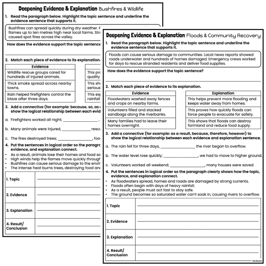 Deepening Evidence & Explanation: Paragraph Writing Worksheets - Top ...