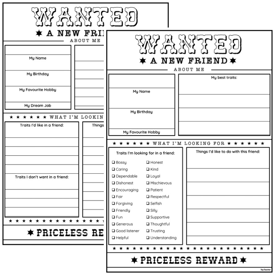 Wanted-A New Friend Worksheets - Top Teacher