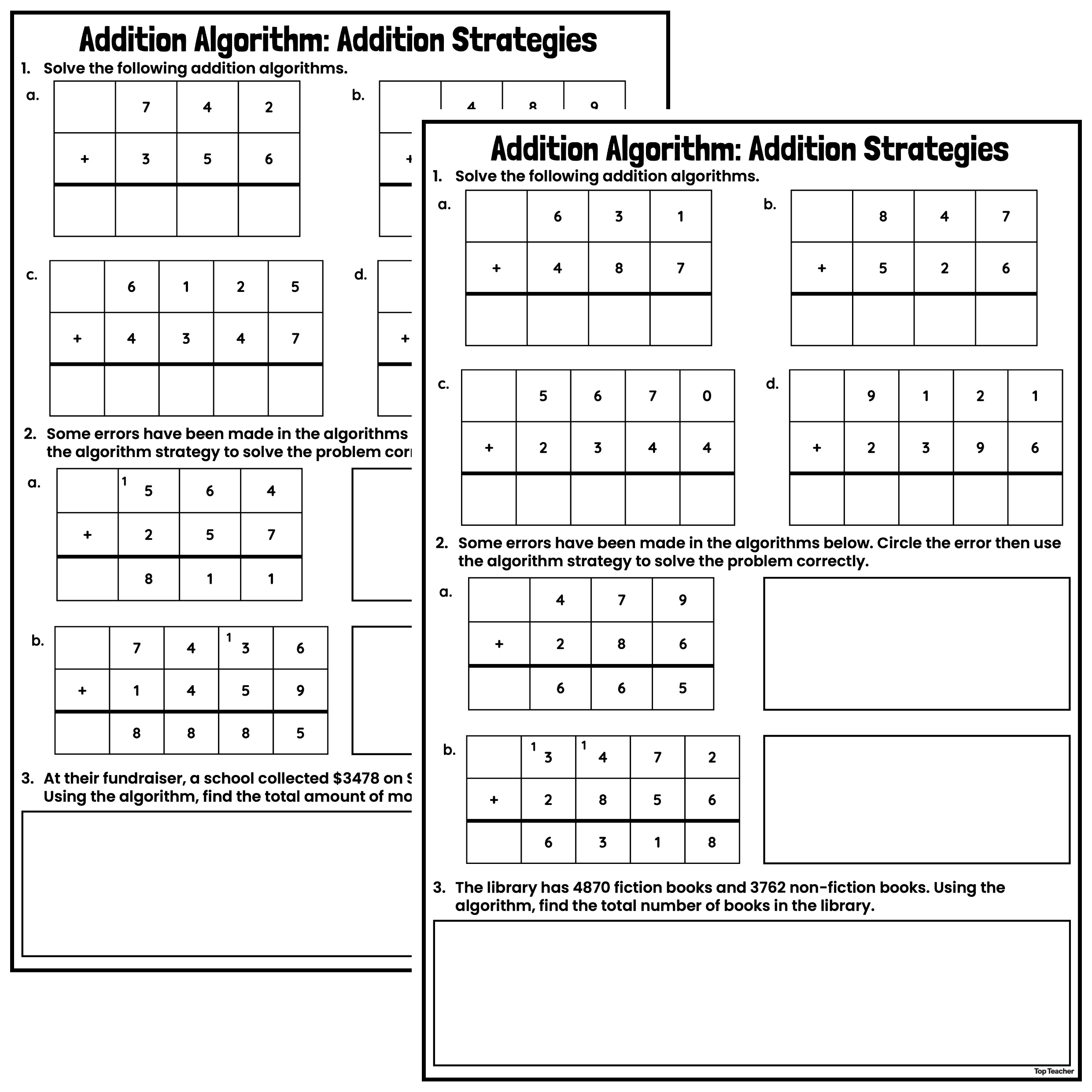 Addition Algorithm: Addition Strategies Worksheets - Top Teacher