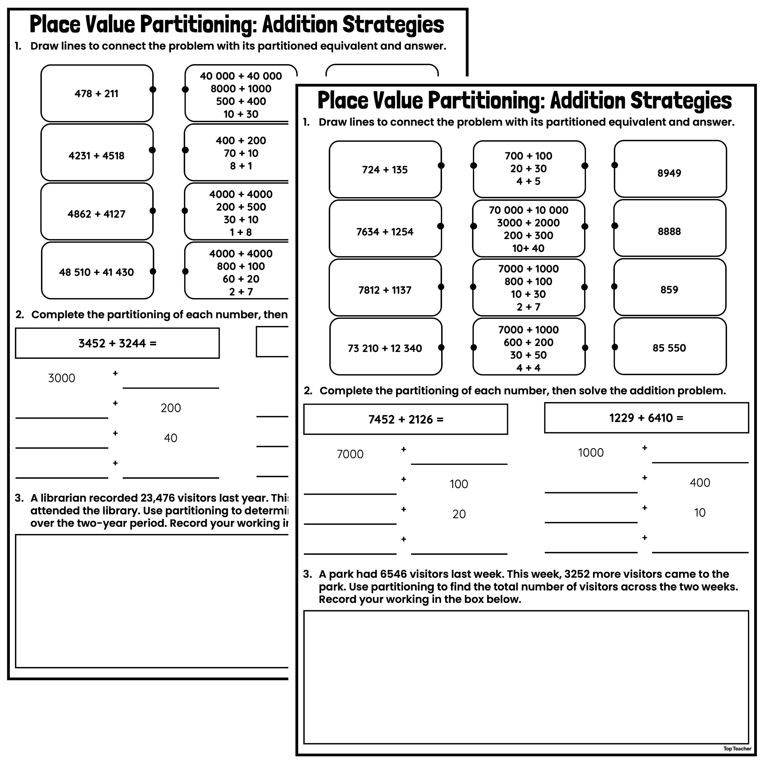 Place Value Partitioning: Addition Strategies Worksheets - Top Teacher