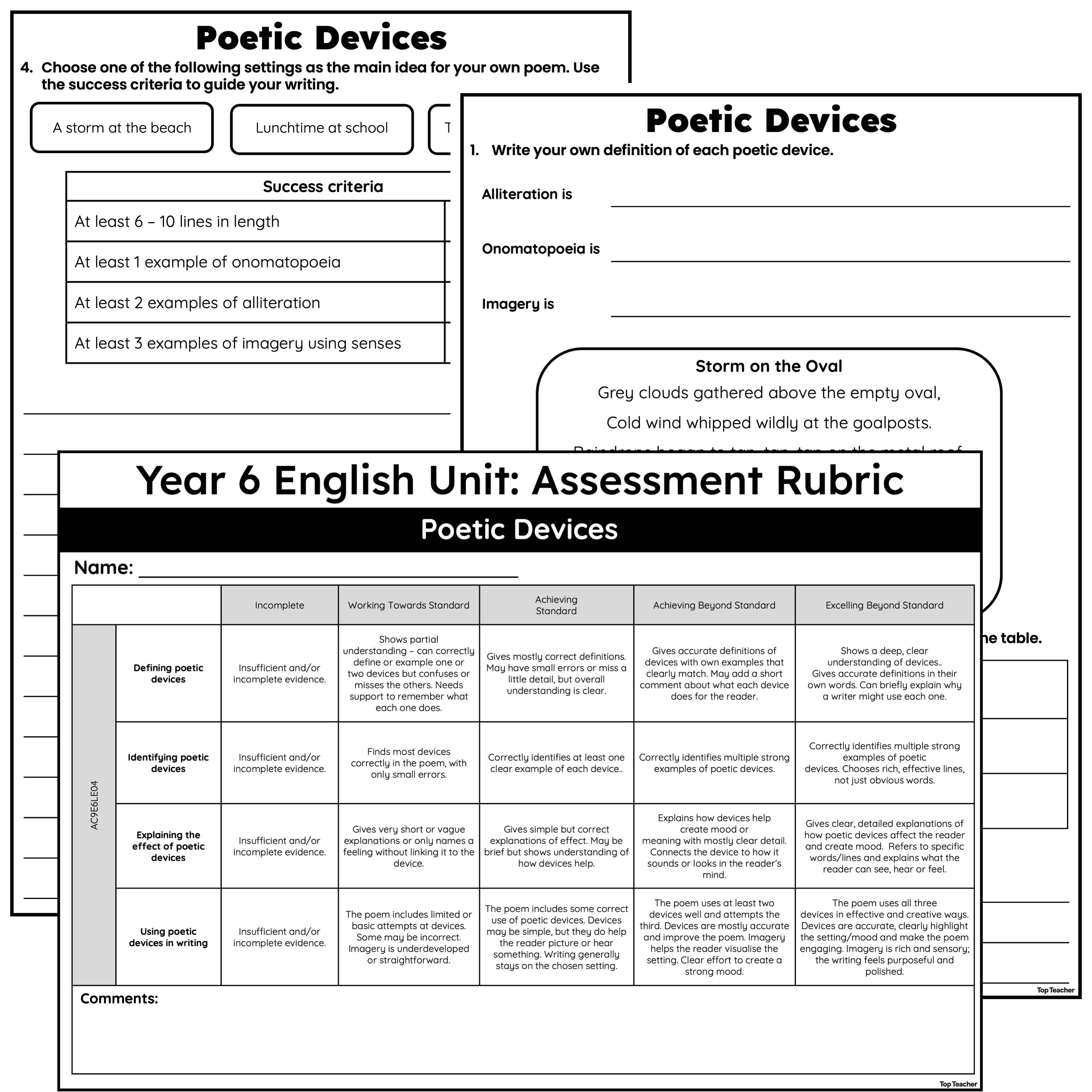 Poetic Devices Assessment Task and Rubric - Top Teacher