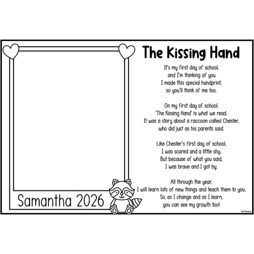 The Kissing Hand: Handprint Poem - Top Teacher