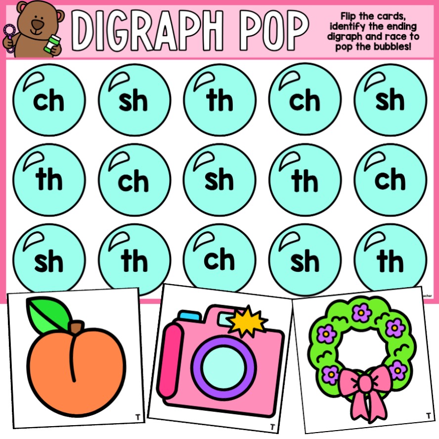 Digraph Pop Game: Ending ch, sh, th - Top Teacher