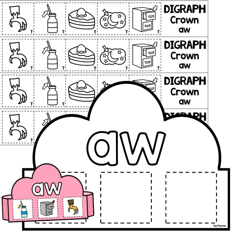 Digraph Crown: aw (saw) Craft - Top Teacher