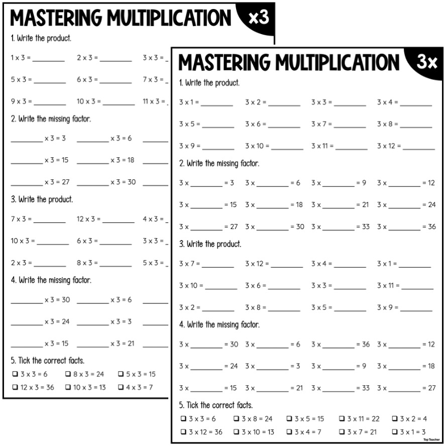Mastering Multiplication: 3 Times Tables Worksheets - Top Teacher