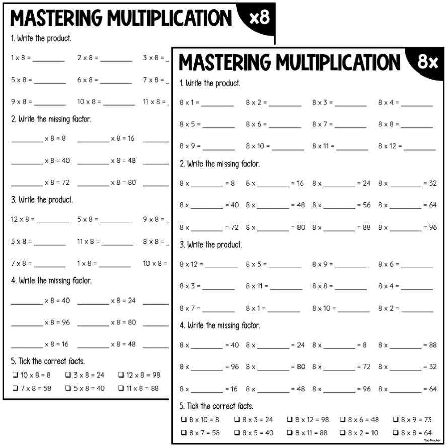 Mastering Multiplication: 8 Times Tables Worksheets - Top Teacher