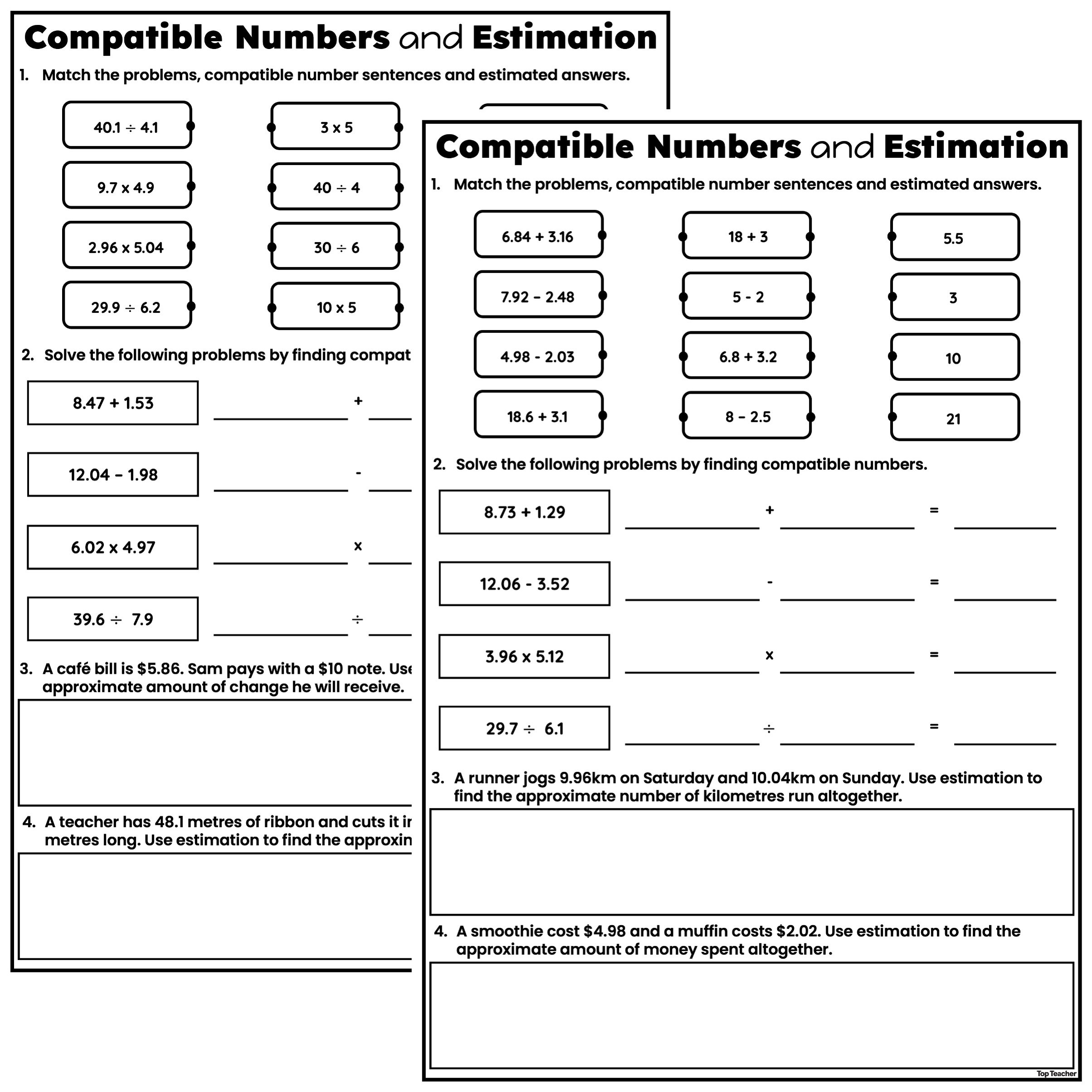 Compatible Numbers and Estimation Worksheet - Top Teacher