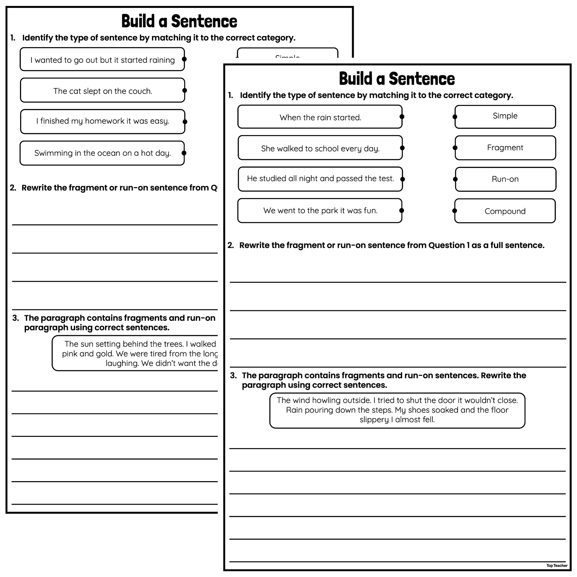 Build a Sentence - Simple and Compound Sentences Worksheet - Top Teacher