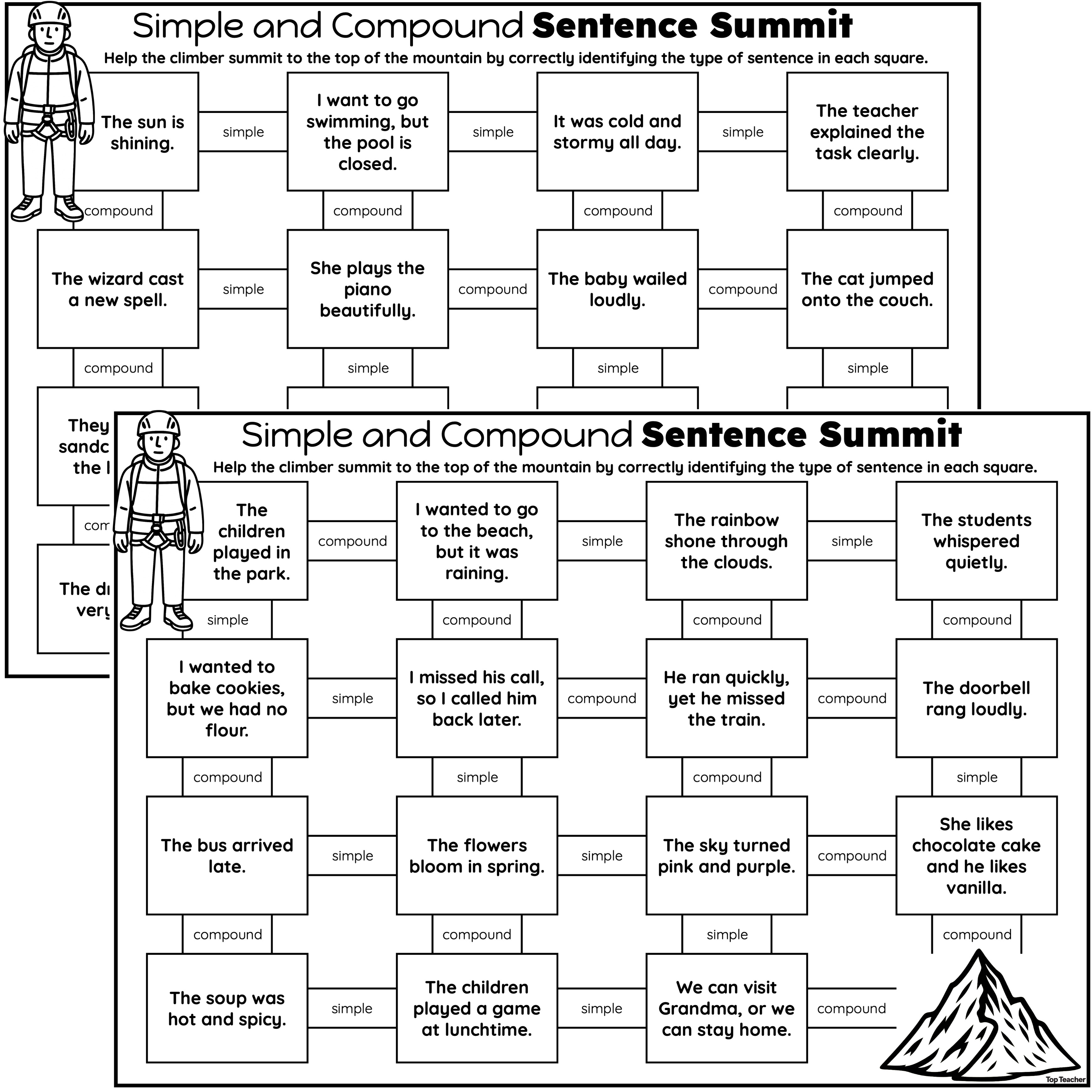 Simple and Compound Sentences - Sentence Summit Activity - Top Teacher