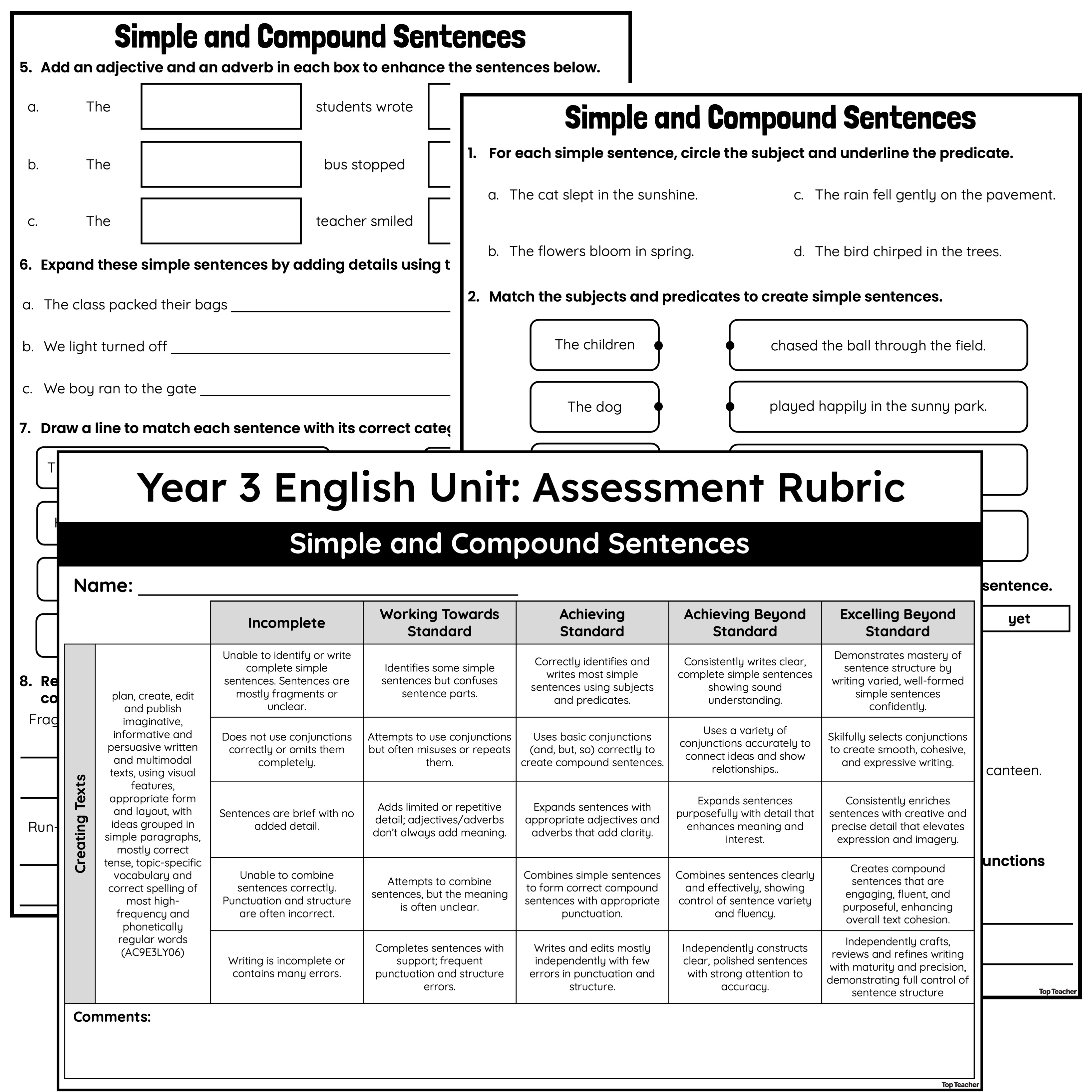 Simple and Compound Sentences Assessment Task and Rubric - Top Teacher
